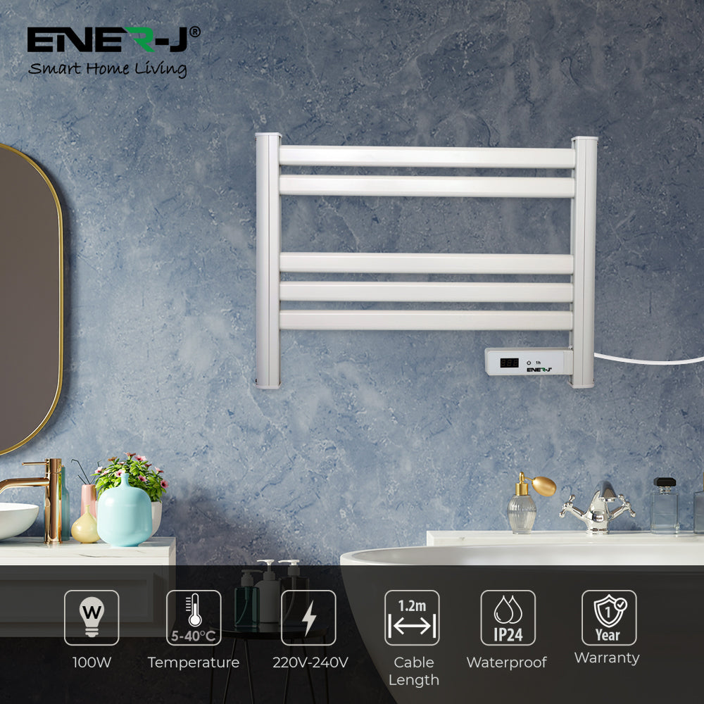 Ener-J 100W Infrared Heated Towel Rail | 5-Bar LED Timer IP24