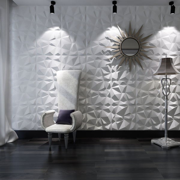 3D PVC Wall Panel, Faceted Diamond Design, White Size: 500x500x1mm Pac