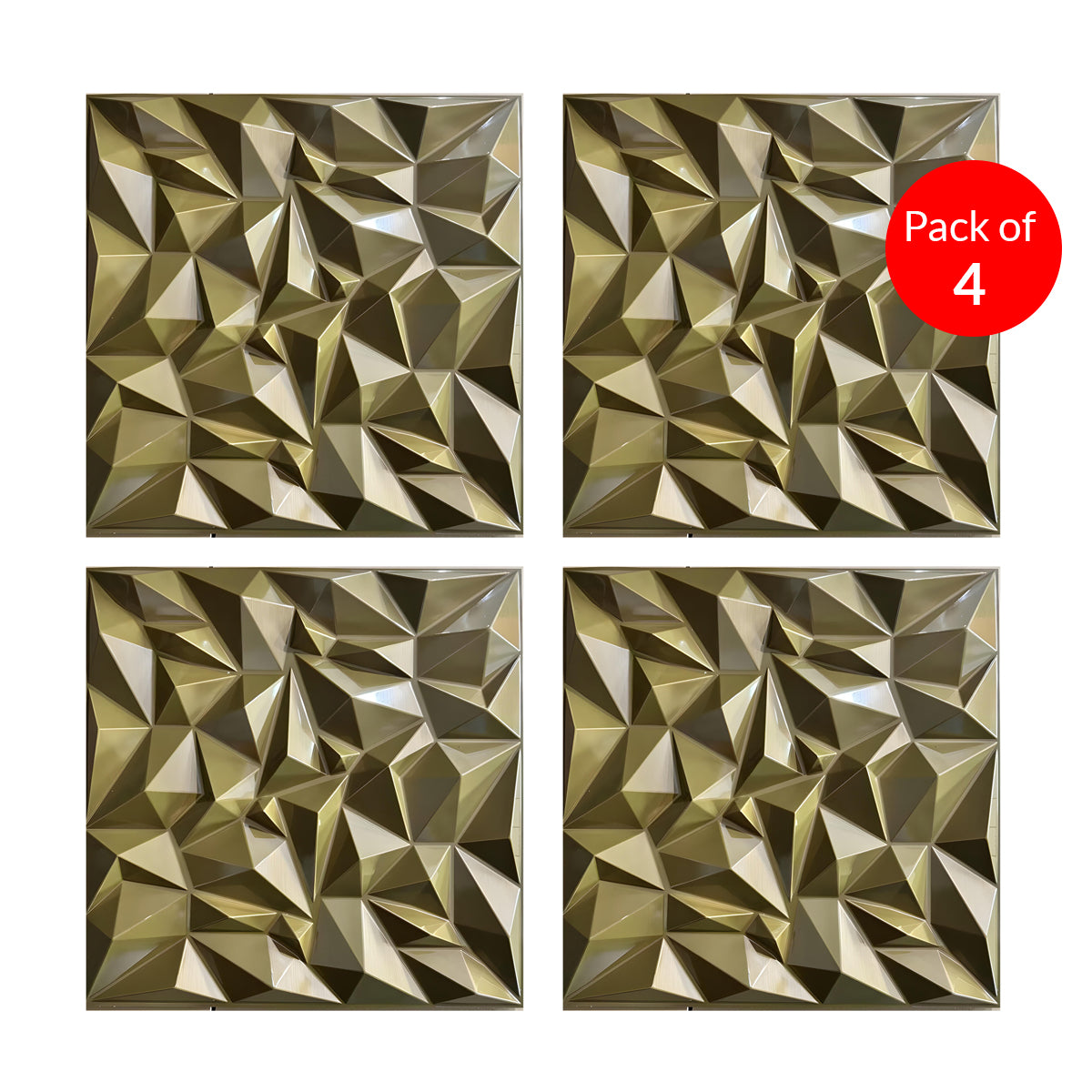 3D PVC Wall Panel, Faceted Diamond Design, Gold, Size: 500x500x1mm | P