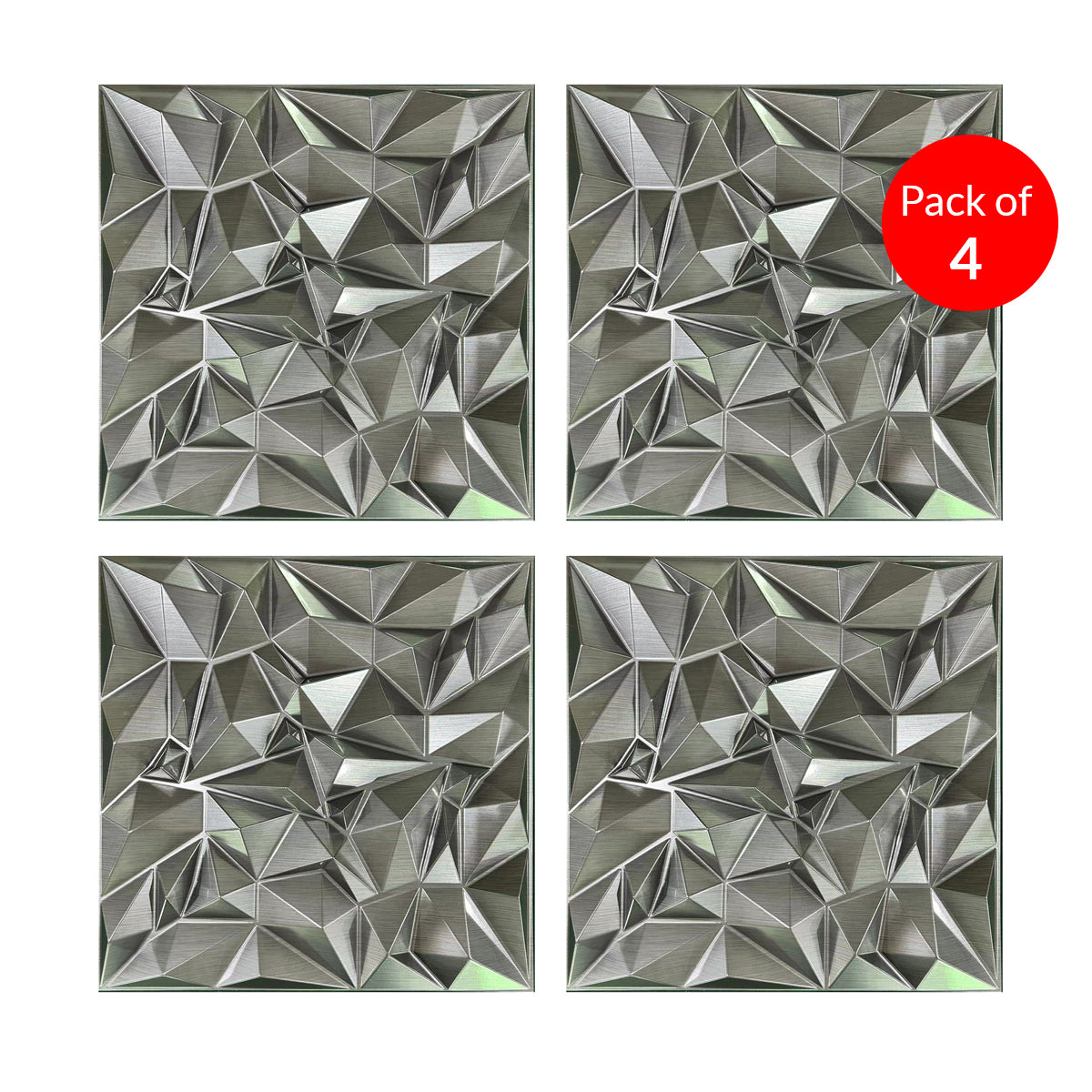 3D PVC Wall Panel, Faceted Diamond Design, Silver, Size: 500x500x1mm ...