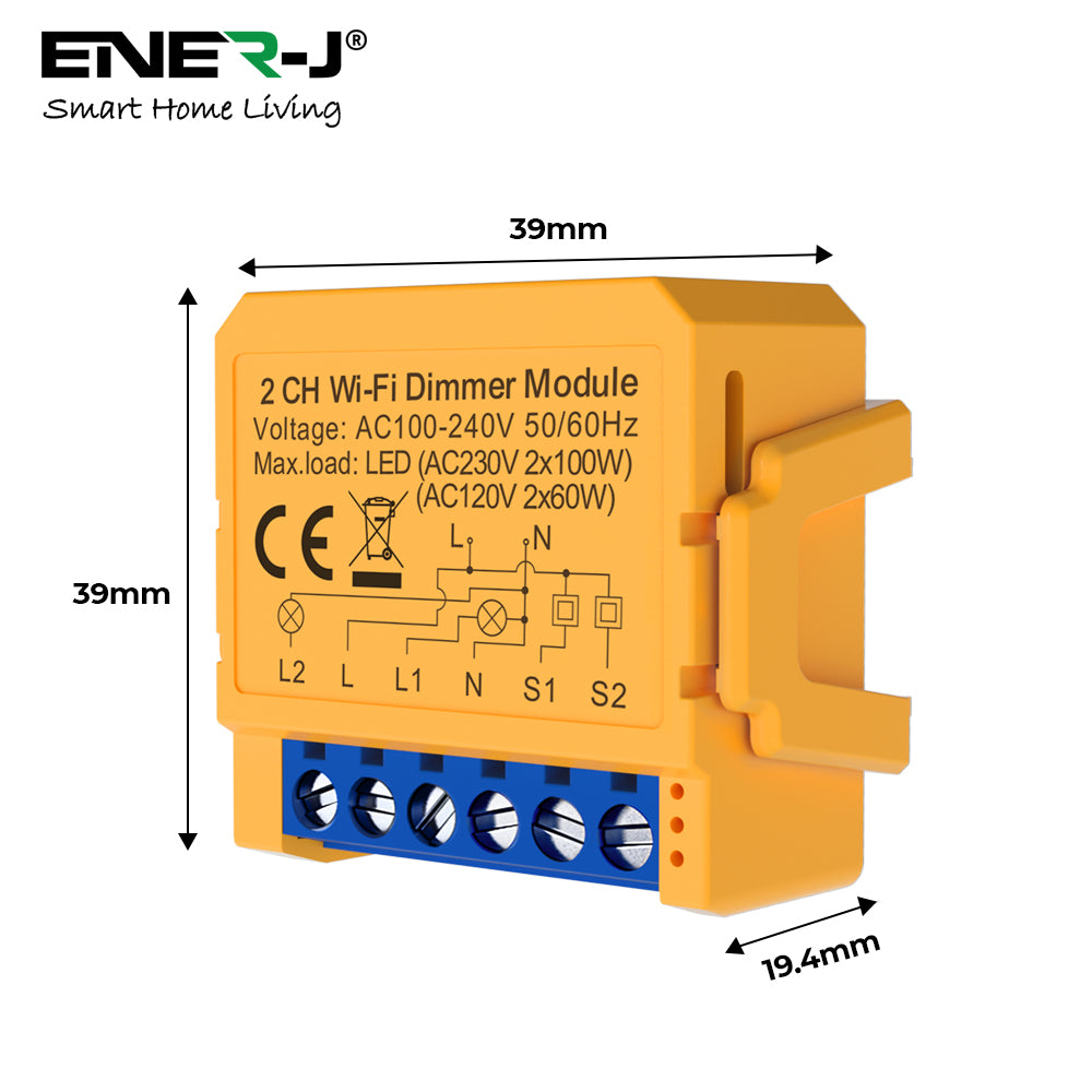 2CH WiFi BLE Dimmable Switch | ENER-J SMART HOME