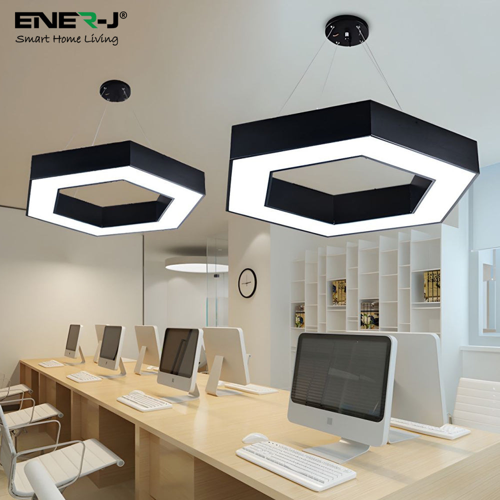 Hollow Hexagon Pendant Lights D600*100*60mm 25W 6500K 45lm/W Black Col