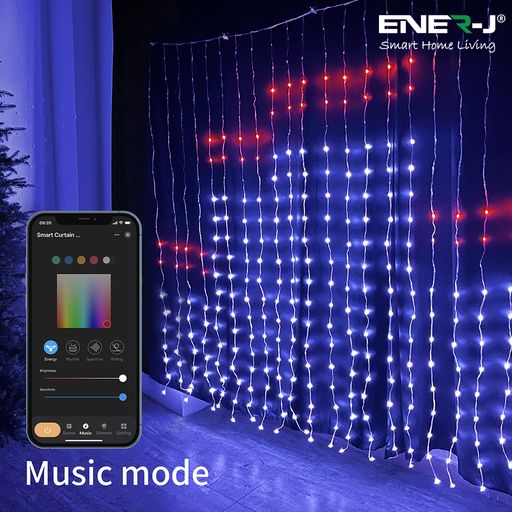 ENERJ Smart Curtain Fairy Lights 2x2 Meters of 400 LEDs, Remote Includ