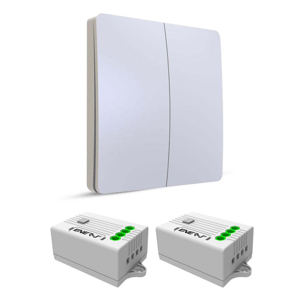 ENER-J 2 Gang Wireless Kinetic Switch (white body) + 2 x 500W RF Recei ...